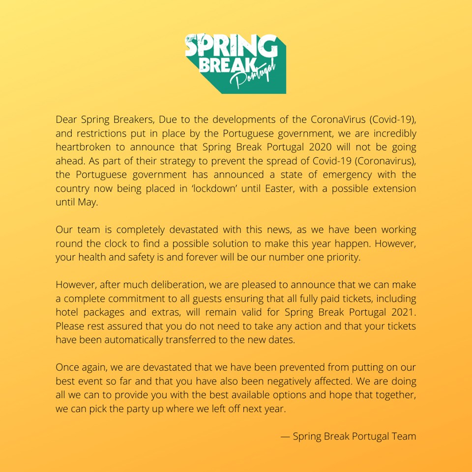 Festival Spring Break 2020 foi cancelado devido à pandemia do COVID-19 ...