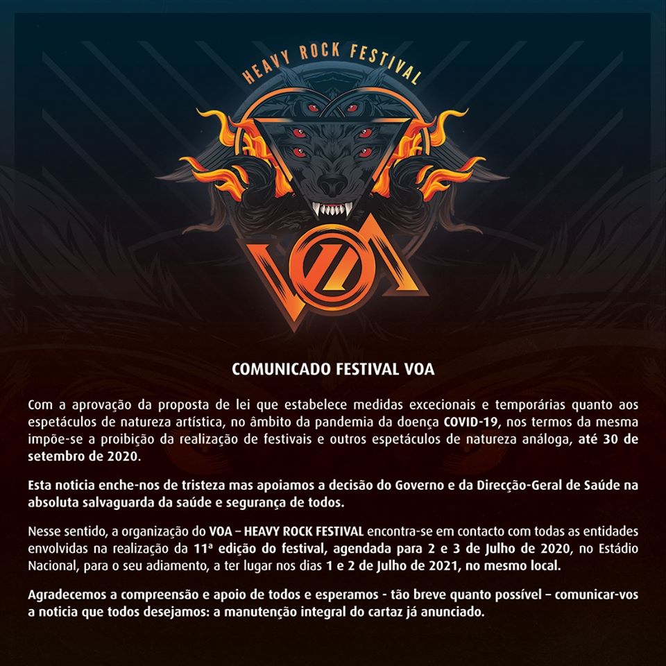 11ª Edição do VOA Heavy Rock Festival adiada para 2021 e organização ...